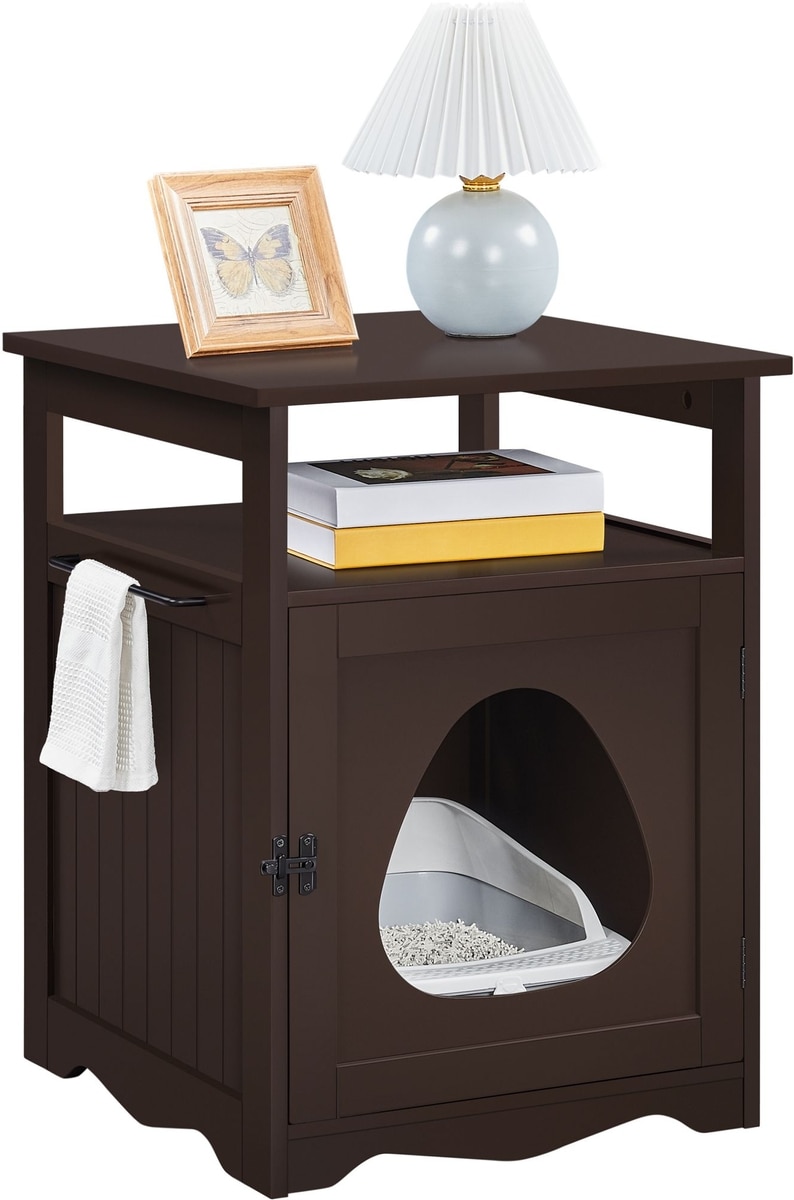 YAHEETECH Box Furniture with Open Shelf Cat Litter Box, Espresso ...