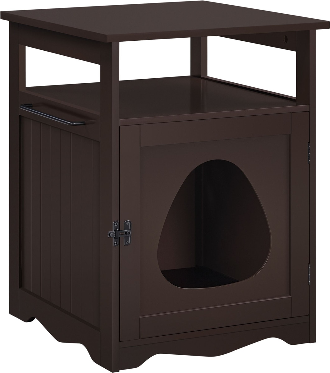 YAHEETECH Box Furniture with Open Shelf Cat Litter Box, Espresso ...