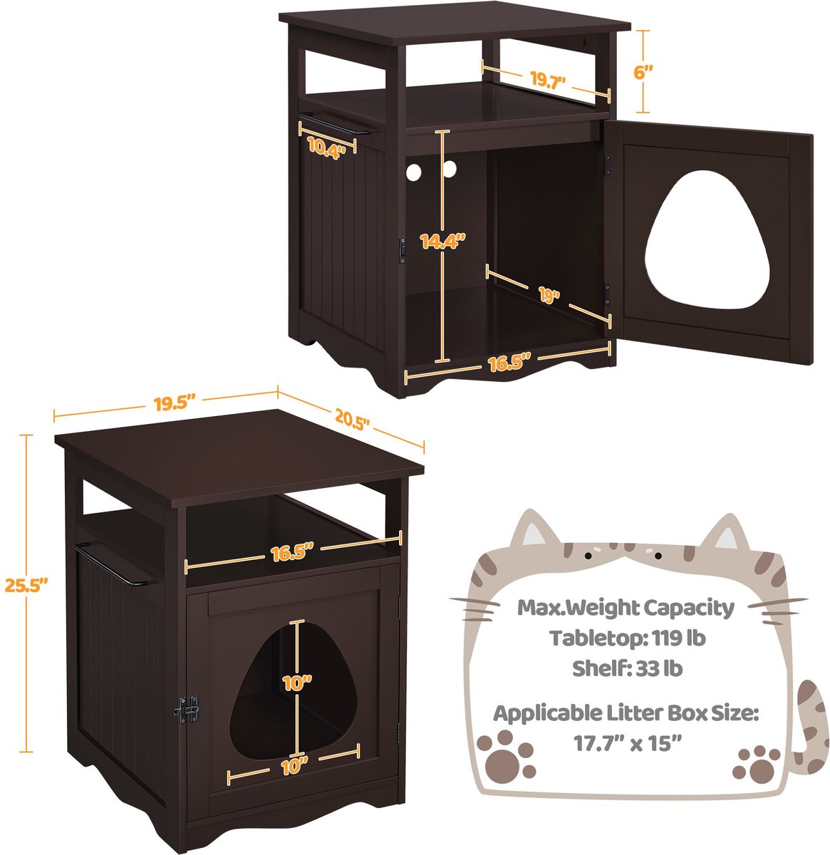 YAHEETECH Box Furniture with Open Shelf Cat Litter Box, Espresso ...