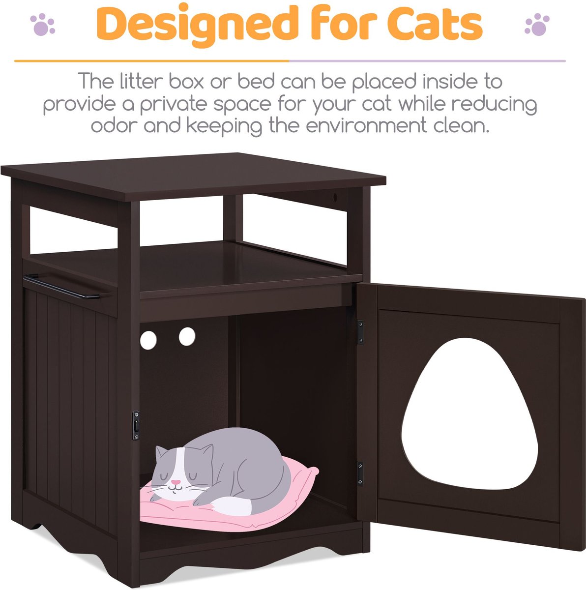 YAHEETECH Box Furniture with Open Shelf Cat Litter Box, Espresso ...