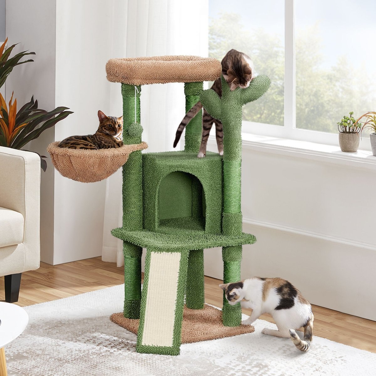 YAHEETECH Cactus 42-in Plush Cat Tree, Green/Brown - Chewy.com