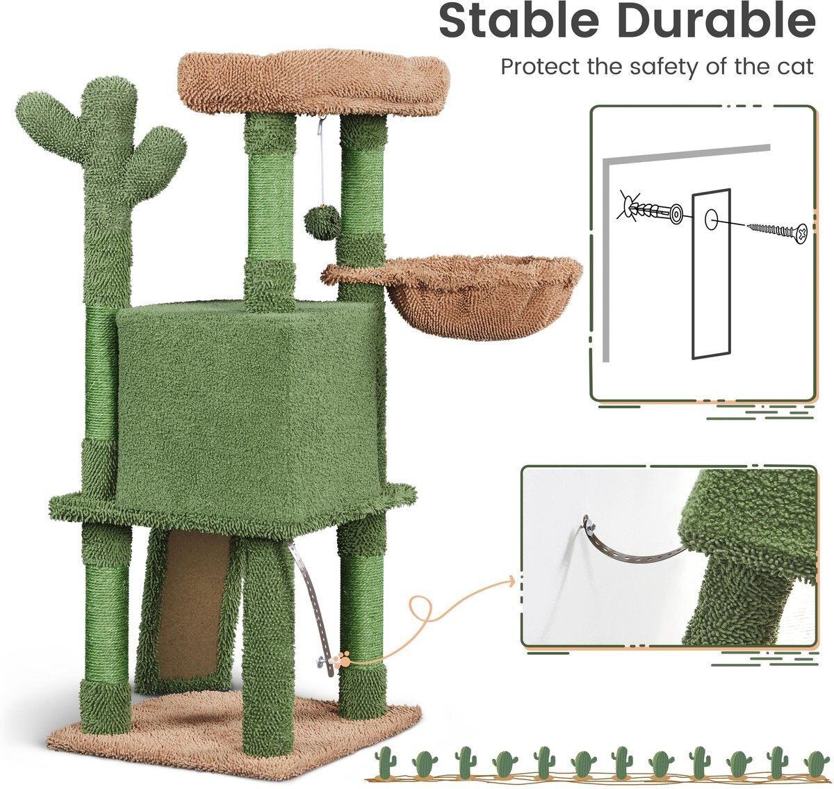 YAHEETECH Cactus 42-in Plush Cat Tree, Green/Brown - Chewy.com