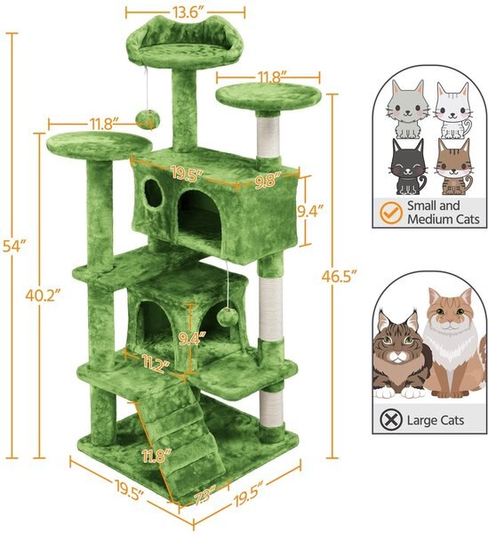 YAHEETECH Cat Scratching Tree, 54-in, Green - Chewy.com