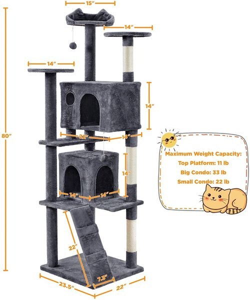 YAHEETECH Cat Scratching Tree, 80-in, Dark Gray - Chewy.com