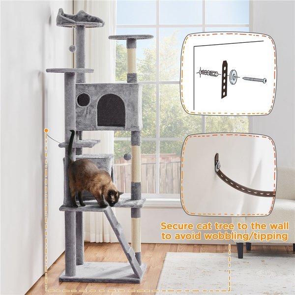 YAHEETECH Cat Scratching Tree, 80-in, Light Gray - Chewy.com
