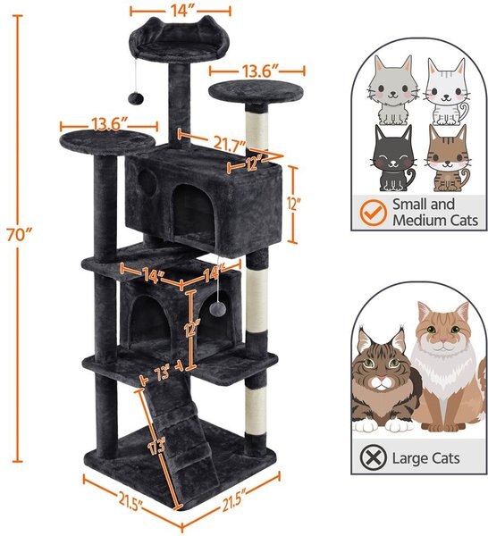 YAHEETECH Cat Scratching Tree, Black, Large, 70-in - Chewy.com