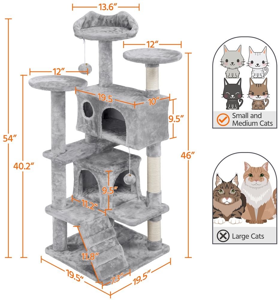 YAHEETECH Cat Scratching Tree, Light Gray, 54-in - Chewy.com