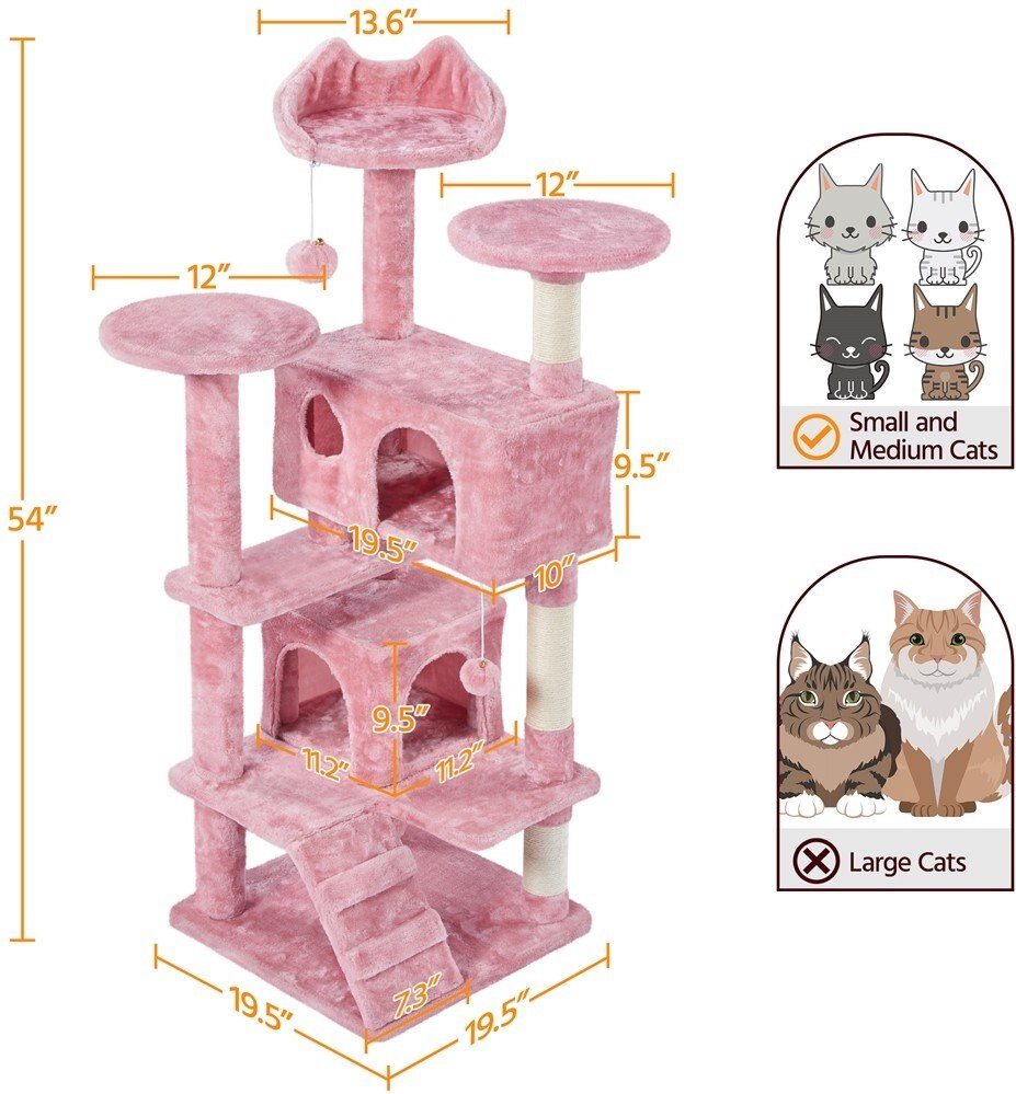 YAHEETECH Cat Scratching Tree, Pink, Medium, 54-in - Chewy.com