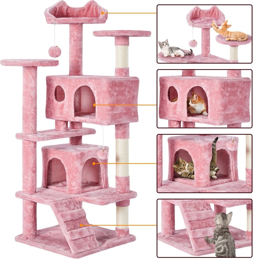 YAHEETECH Cat Scratching Tree, Pink, Medium, 54-in - Chewy.com