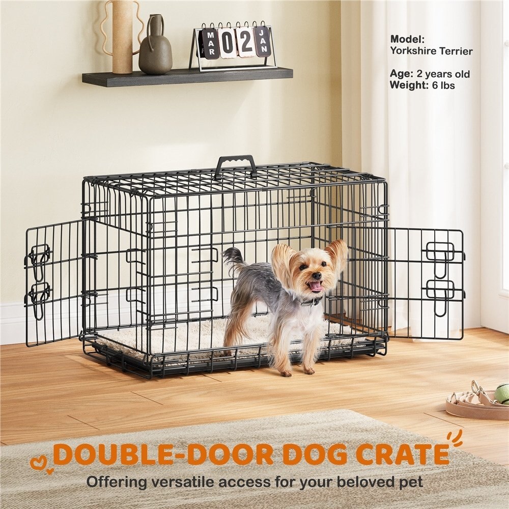 YAHEETECH Double Door Collapsible Wire Dog Crate, Black, 30-inch ...