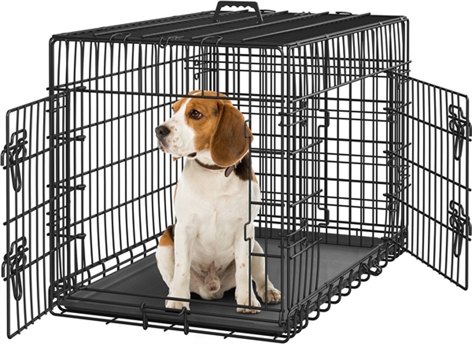 YAHEETECH Double Door Collapsible Wire Dog Crate, Black, 36-inch ...
