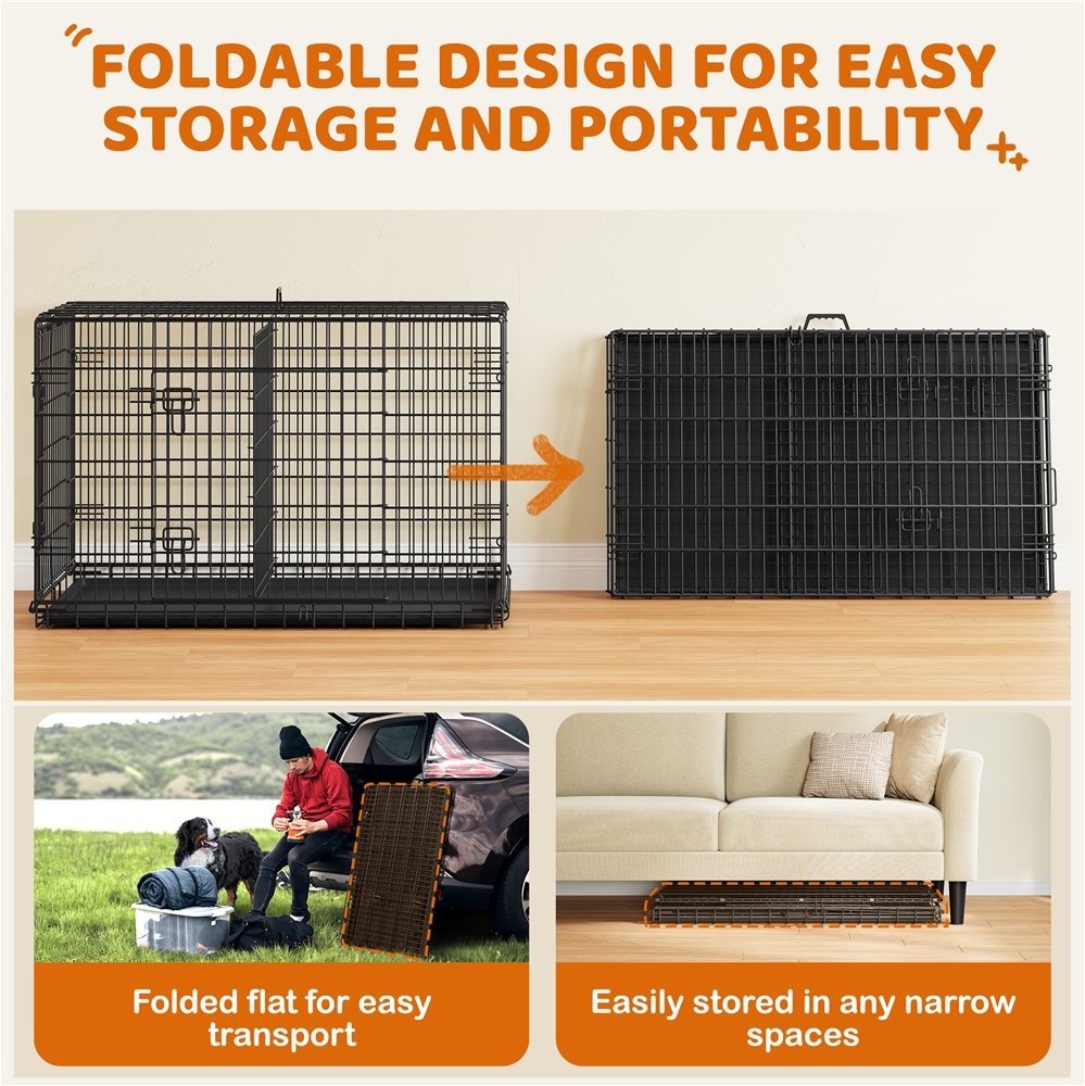 YAHEETECH Double Door Collapsible Wire Dog Crate, Black, 48-inch ...