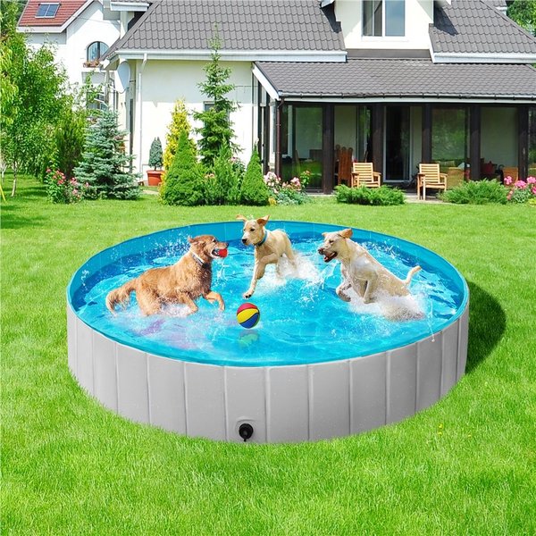 YAHEETECH Foldable Outdoor Hard Plastic Dog & Cat Swimming Pool, Gray ...