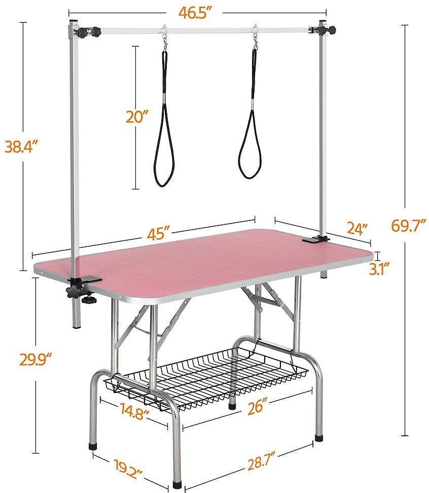 YAHEETECH Foldable Retractable Bath Dog & Cat Grooming Table, Pink ...
