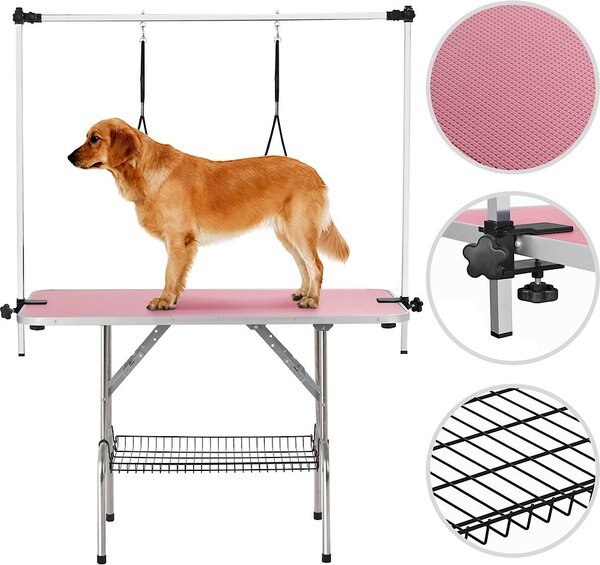 YAHEETECH Foldable Retractable Bath Dog & Cat Grooming Table, Pink ...