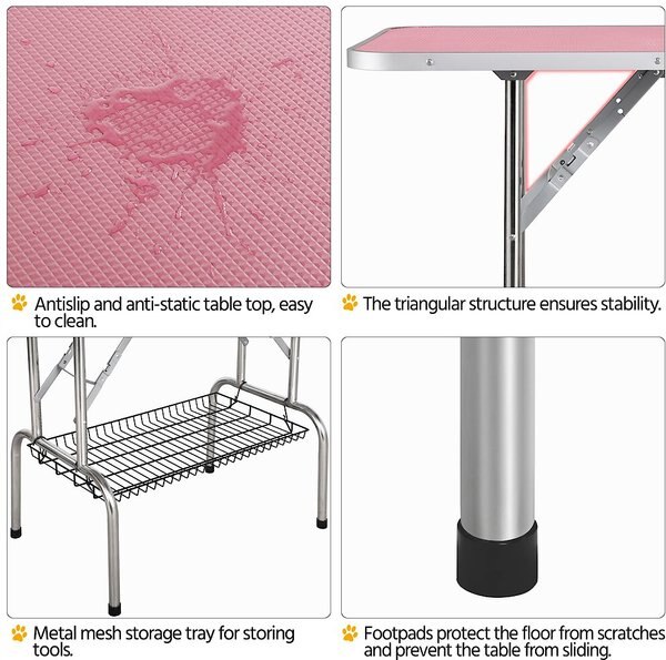 YAHEETECH Foldable Retractable Bath Dog & Cat Grooming Table, Pink ...