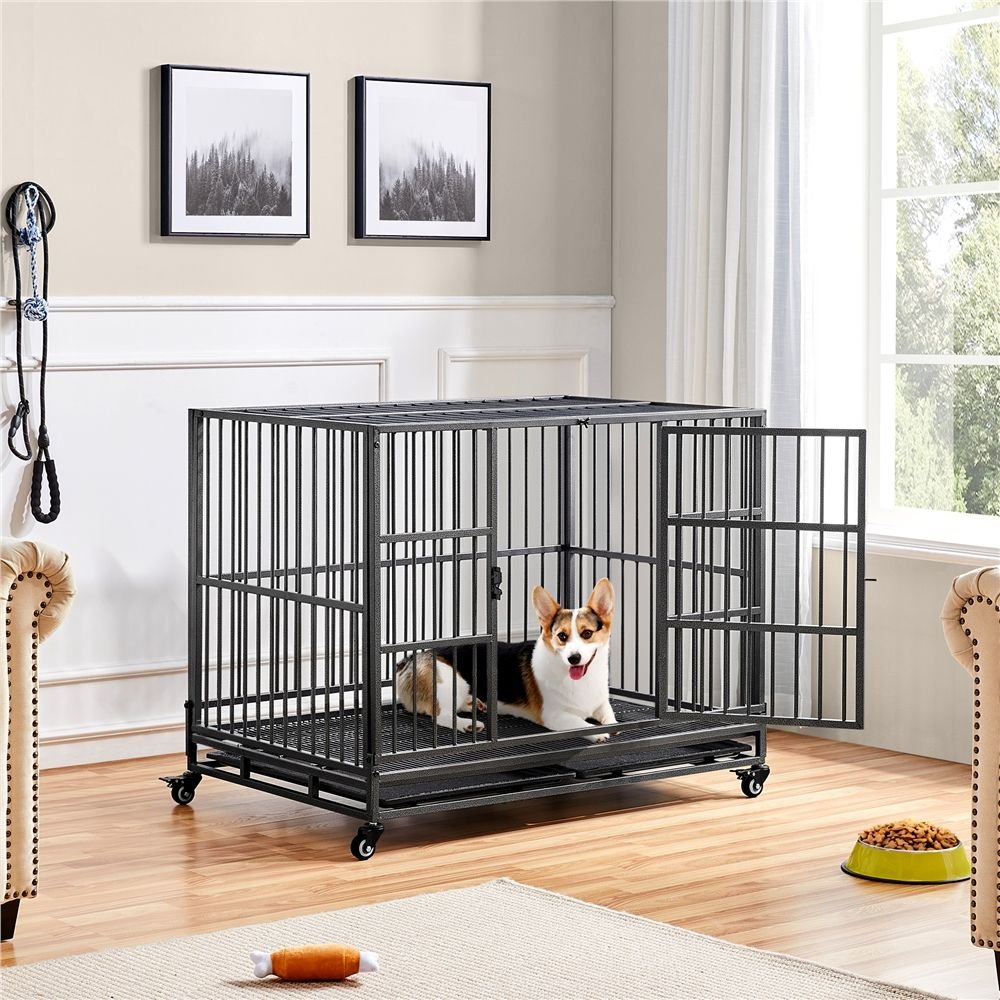 YAHEETECH Indestructible Dog Crate, Black, 42-in - Chewy.com
