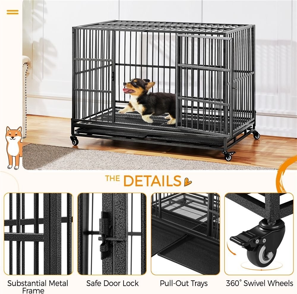 YAHEETECH Indestructible Dog Crate, Black, 42-in - Chewy.com