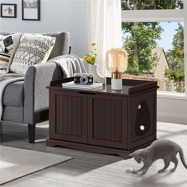BAXTON STUDIO Anson Cat Litter Box Cover House, Dark Grey & Oak - Chewy.com