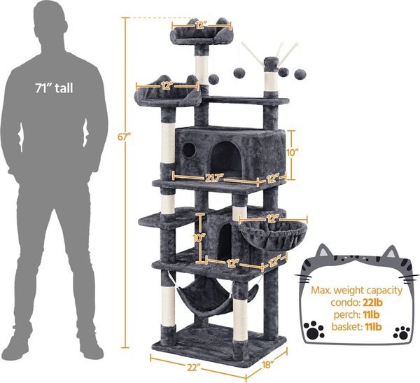 YAHEETECH Multi-Level 67-in Cat Tree, Dark Gray - Chewy.com