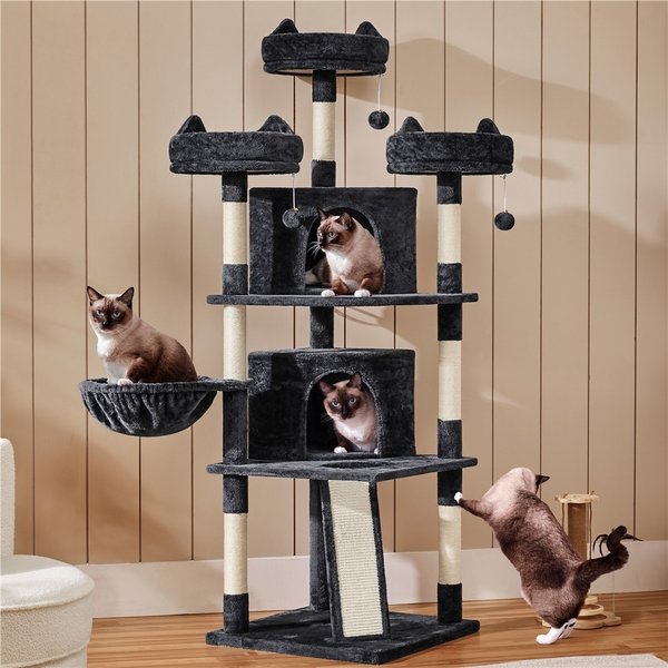 YAHEETECH Multi-Level 63-in Plush Cat Tree, Black - Chewy.com