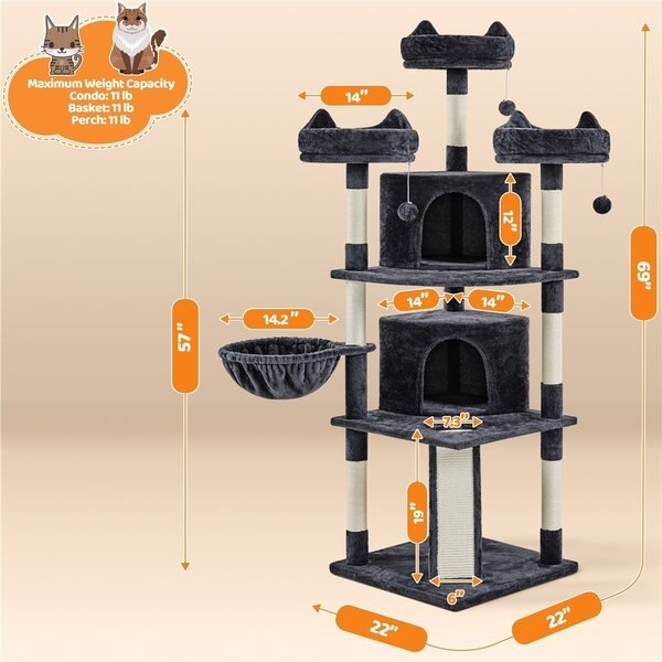 YAHEETECH 69-in Multi-Level Cat Tree, Black - Chewy.com