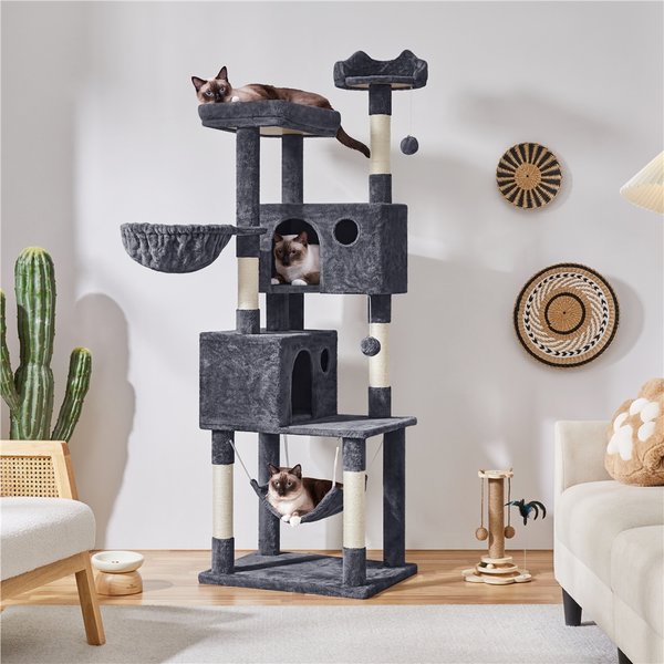 YAHEETECH 76.5-in Tree with 3 Condos Cat Tree, Large, Black - Chewy.com