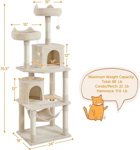 YAHEETECH 70.5-inch Multi Level Sisal Cat Tree, Beige - Chewy.com
