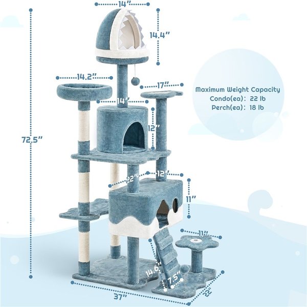 YAHEETECH Ocean-Themed Multi-Level Cat Tree, 72.5-in - Chewy.com