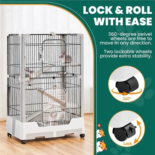 YAHEETECH Rolling Rabbit Cage on Wheel, Gray, 4-Level - Chewy.com