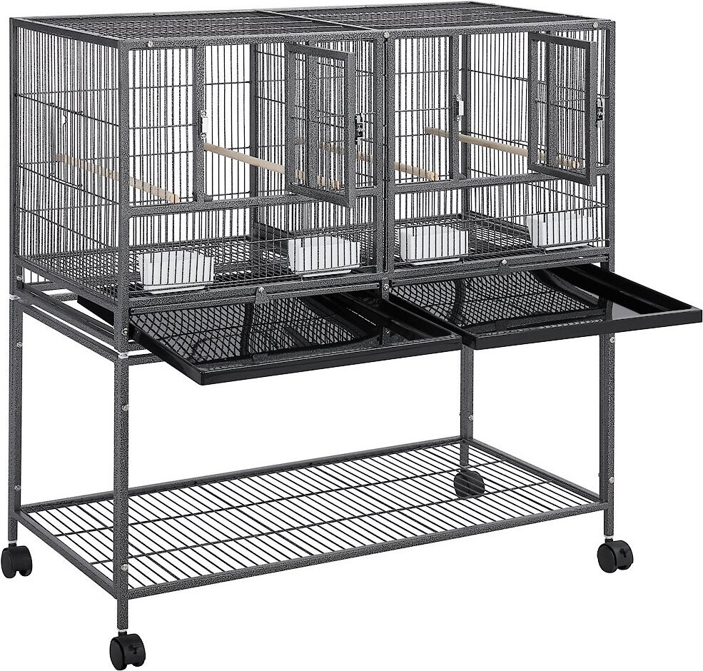 YAHEETECH Stackable Wide Divided Breeder Bird Cage, Black - Chewy.com