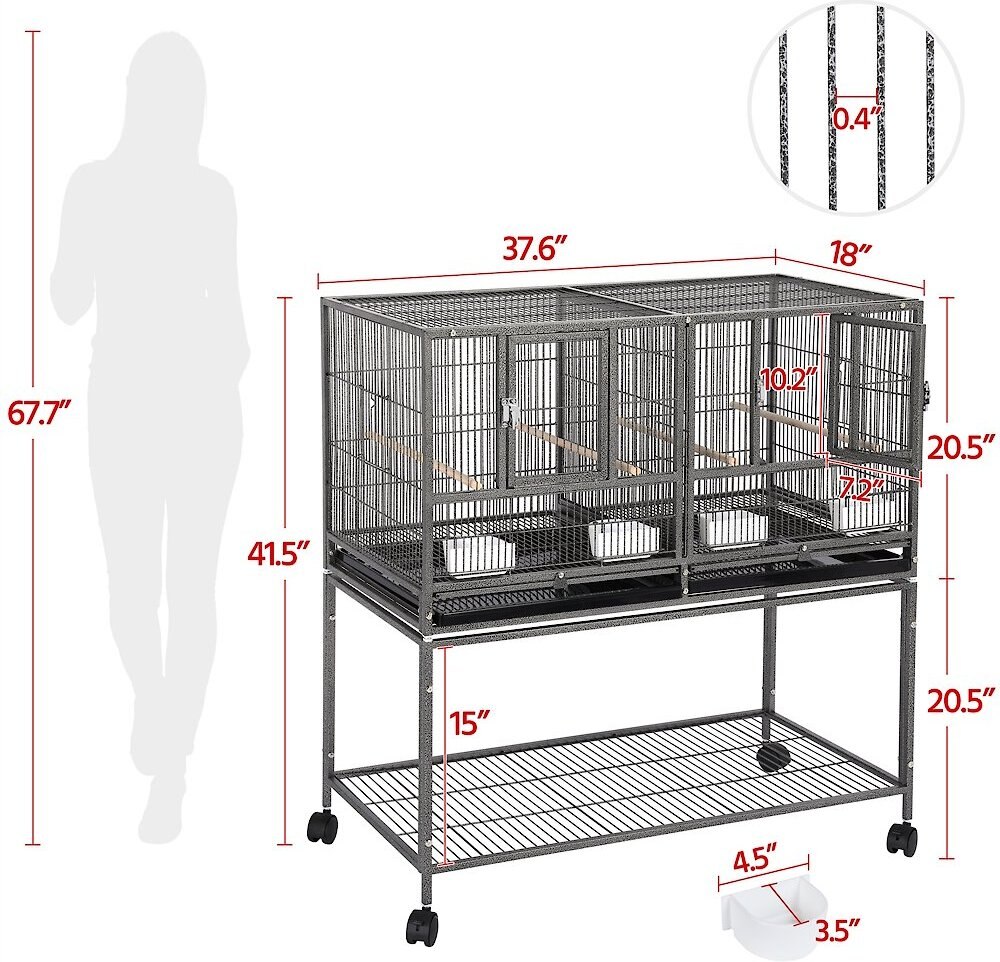 YAHEETECH Stackable Wide Divided Breeder Bird Cage, Black - Chewy.com