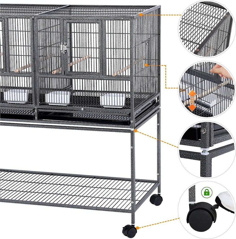 YAHEETECH Stackable Wide Divided Breeder Bird Cage, Black - Chewy.com