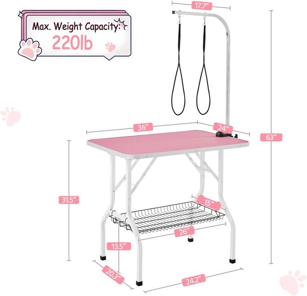 YAHEETECH Stainless Steel Dog & Cat Grooming Table, Pink, 36-in - Chewy.com