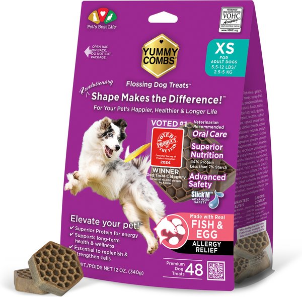 YUMMY COMBS Fish & Egg X-Small Dental Dog Treats, 12-oz bag, 48 count ...