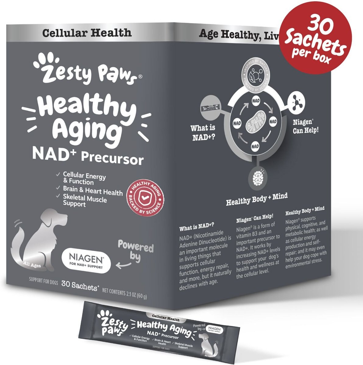 ZESTY PAWS Healthy Aging NAD+ Precursor Cellular Energy, Brain & Heart ...