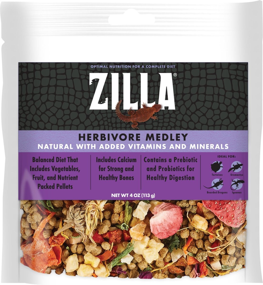 ZILLA Herbivore Medley Diet Bearded Dragon Lizard & Tortoise Food, 4-oz ...
