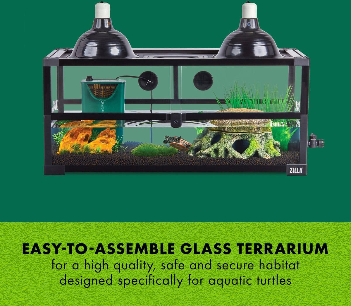 ZILLA Aquatic Turtle QuickBuild Terrarium, Black, 30 x 12 x 13.5-in, 20 ...