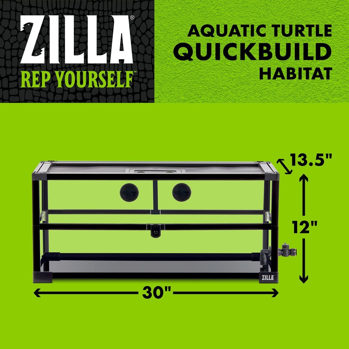 ZILLA Aquatic Turtle QuickBuild Terrarium, Black, 30 x 12 x 13.5-in, 20 ...