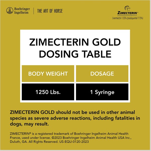 ZIMECTERIN GOLD Ivermectin & Praziquantel Paste Horse Dewormer, 0.26-oz ...