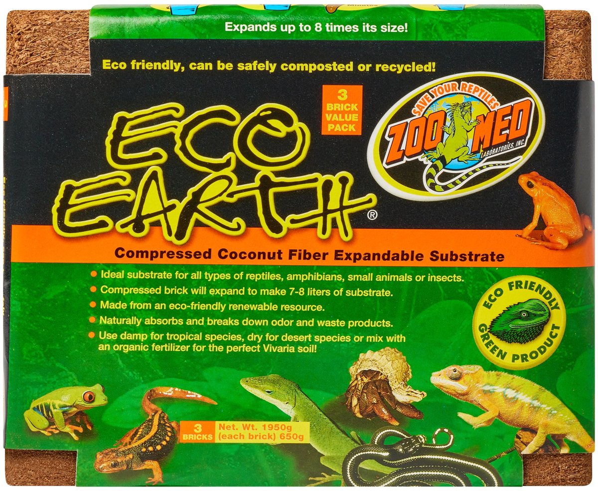 ZOO MED Eco Earth Compressed Coconut Fiber Expandable Reptile Substrate ...