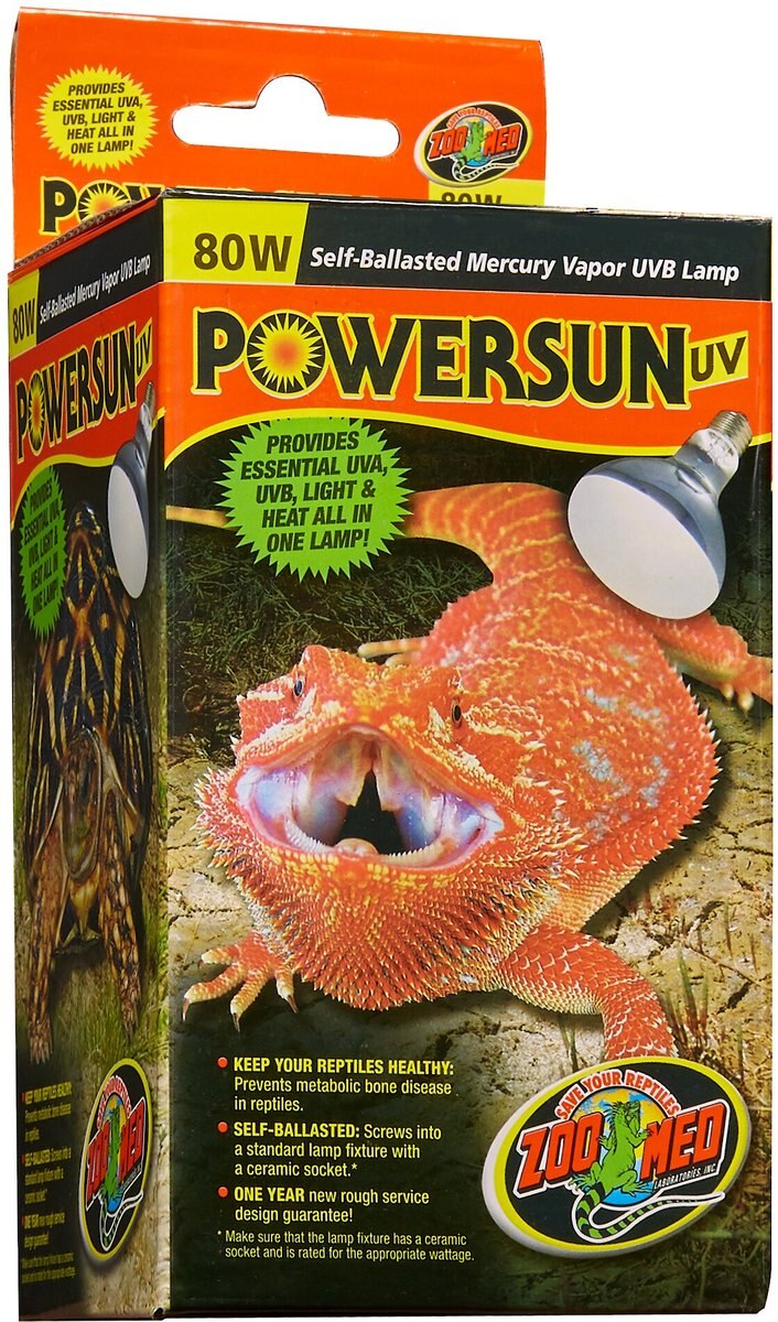 ZOO MED PowerSun UV Self-Ballasted Mercury Vapor UVB Reptile Terrarium Lamp, 80-watt - Chewy.com