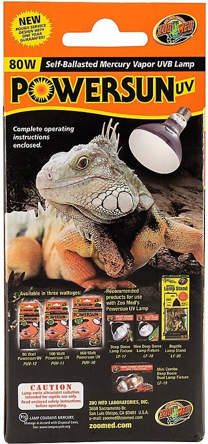 ZOO MED PowerSun UV Self-Ballasted Mercury Vapor UVB Reptile Terrarium Lamp, 80-watt - Chewy.com