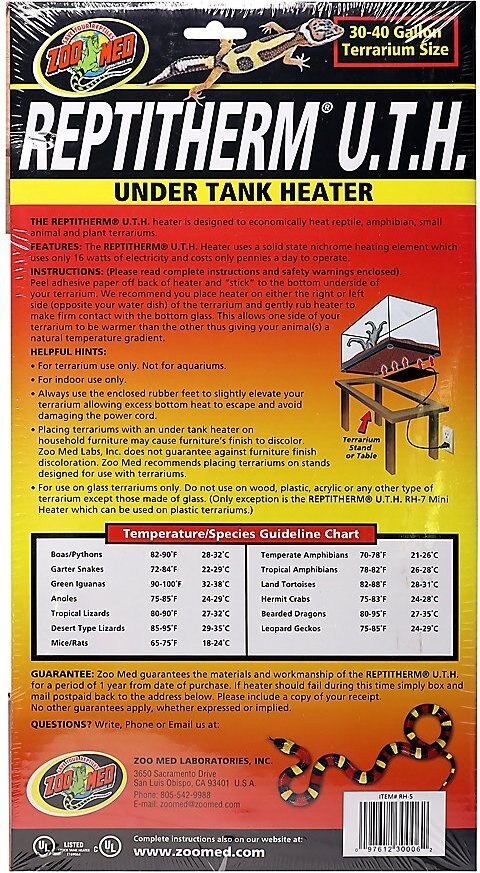 ZOO MED ReptiTherm Under Tank Heater, 30-40 gal Terrarium - Chewy.com