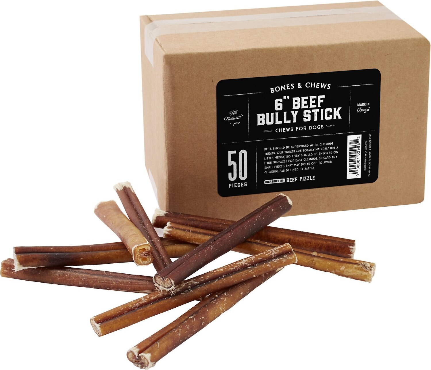 BONES & CHEWS Bully Stick 6" Dog Treats, case of 50 - Chewy.com