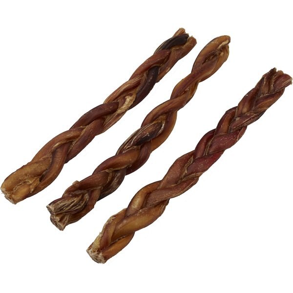 BONES & CHEWS Braided Bully Stick 12" Dog Treats, 3 count - Chewy.com