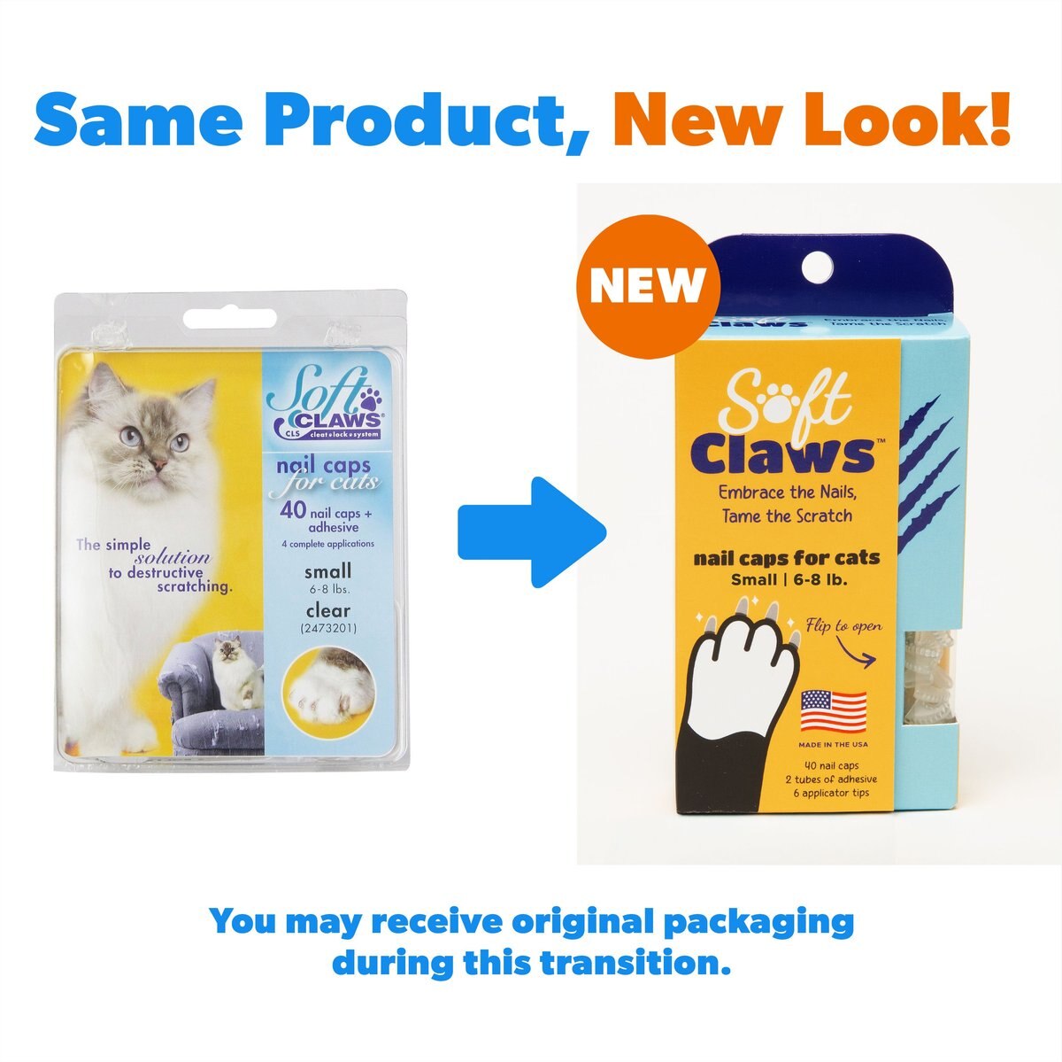 SOFT CLAWS Cat Nail Caps, 40 count, Small, Clear - Chewy.com