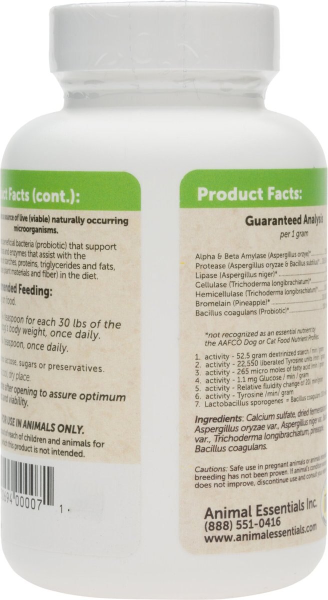 ANIMAL ESSENTIALS Plant Enzyme & Probiotics Dog & Cat Supplement, 3.5 ...