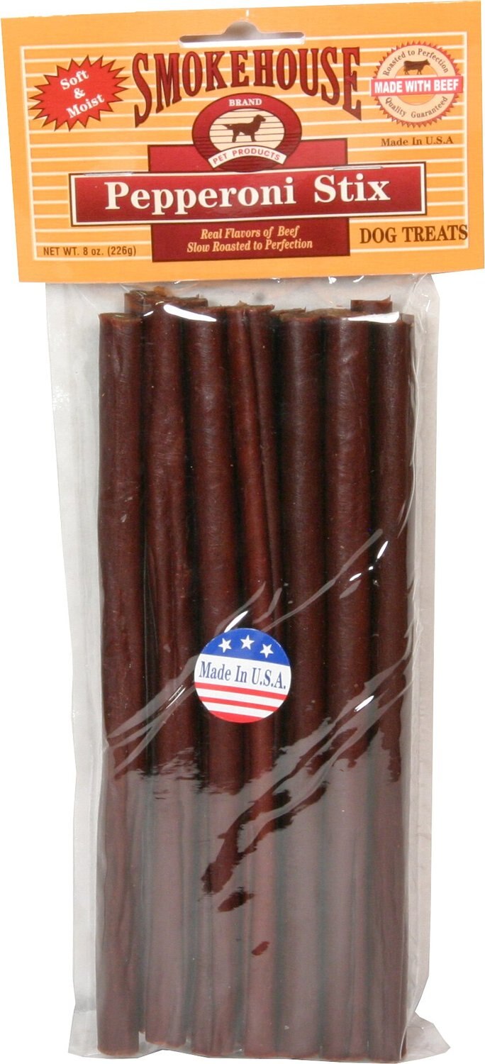 SMOKEHOUSE USA 8" Pepperoni Stix Dog Treats, 8-in chew, 8-oz bag ...
