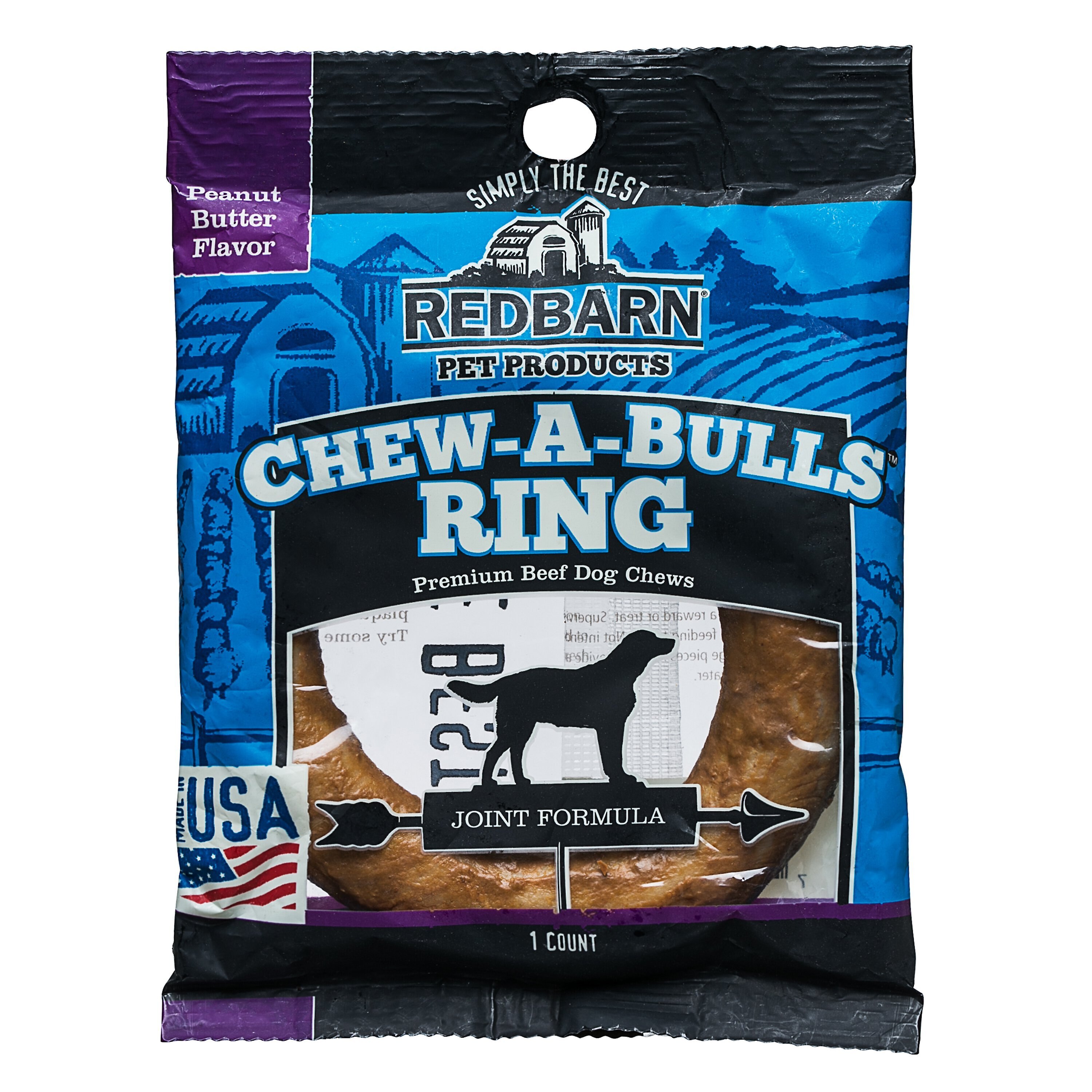 REDBARN Peanut Butter Flavor Joint Formula Chew-A-Bulls Ring Dog Treat ...